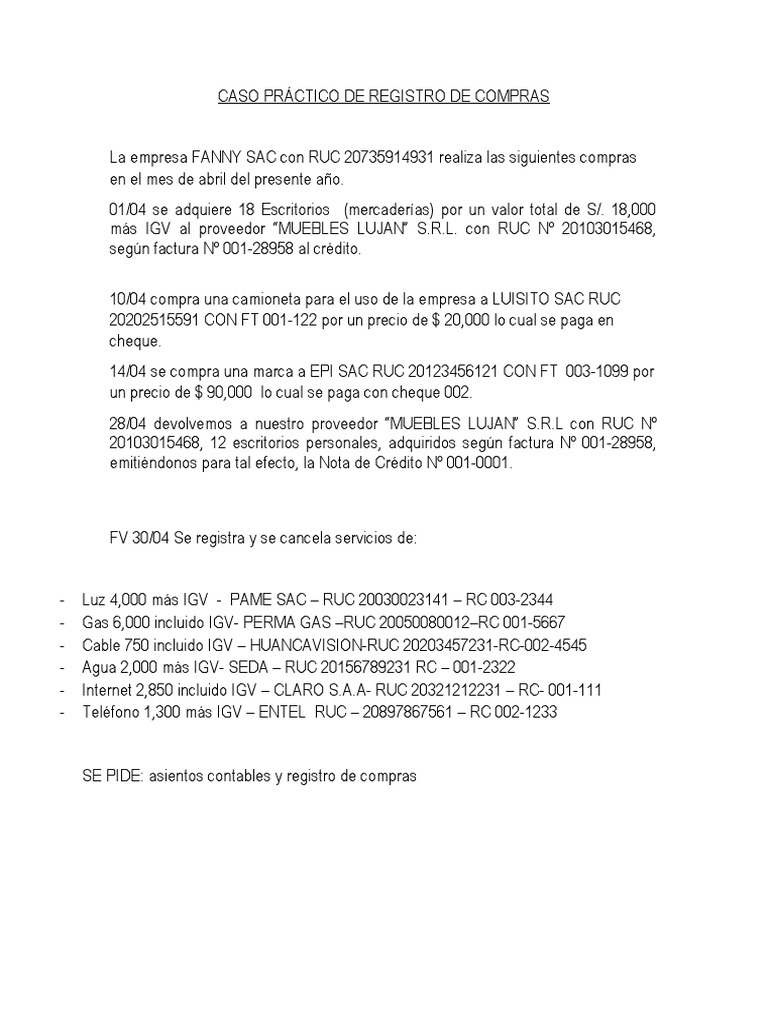 EXAMEN PRÁCTICO DE REGISTRO DE COMPRAS | PDF