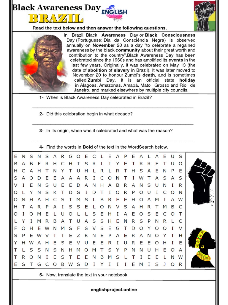 Black Awareness Day Activities in Brazil | PDF | November Observances ...