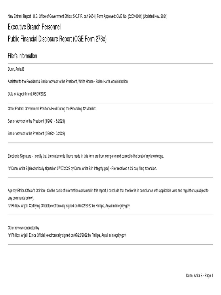 Anita B. Dunn Financial Disclosure Report | PDF | Option (Finance ...