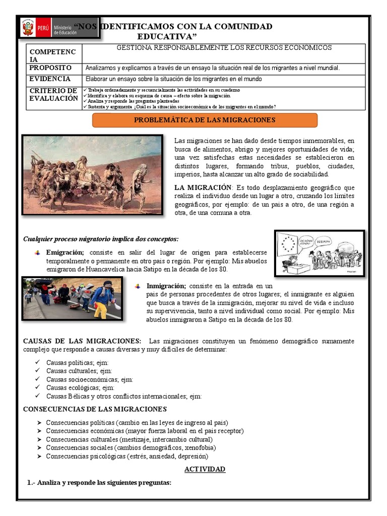 Ficha Actividad 2-1 | PDF | Migración humana | Inmigración