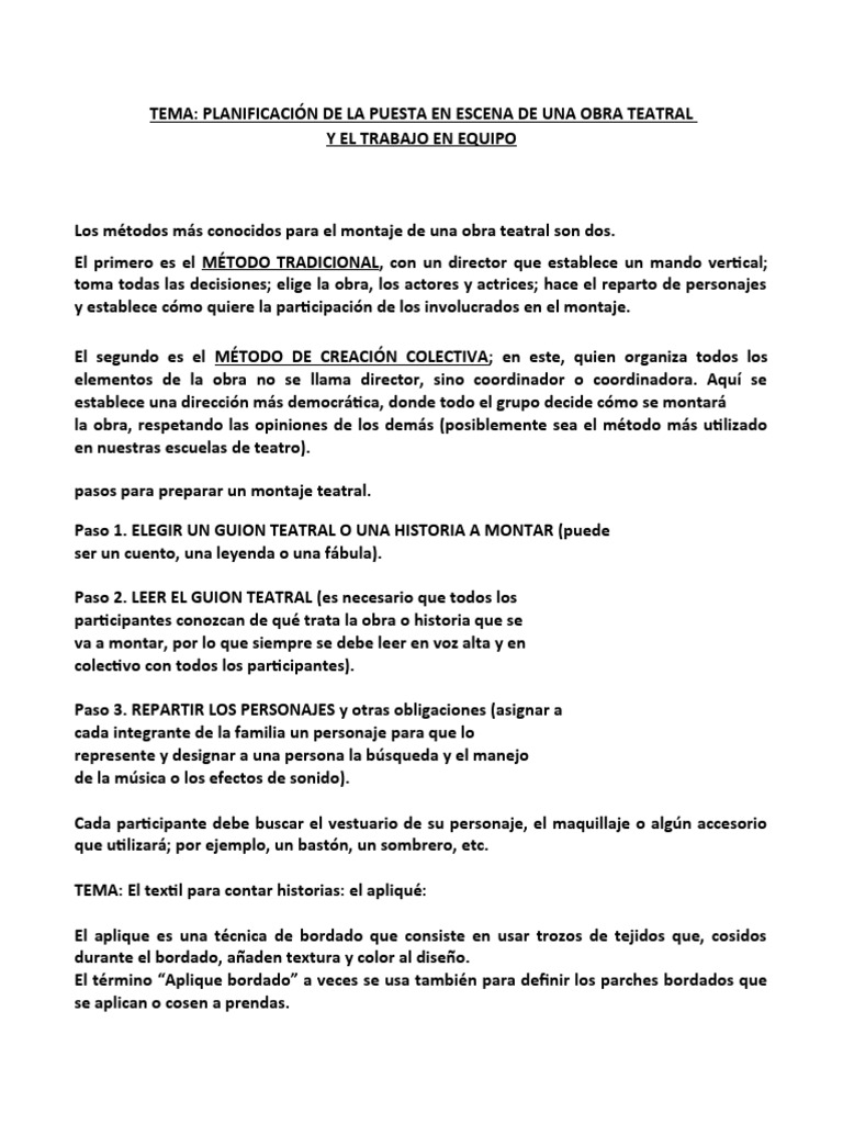 Planificando una puesta en escena teatral de forma colaborativa | PDF ...