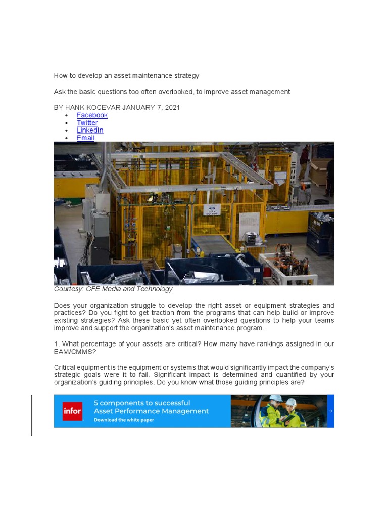 How To Develop An Asset Maintenance Strategy | PDF | Reliability ...