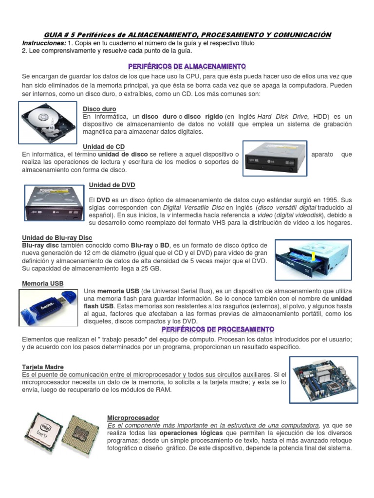 GUIA # 5 Periféricos de ALMACENAMIENTO, PROCESAMIENTO Y COMUNICACIÓN | PDF | Red de computadoras ...
