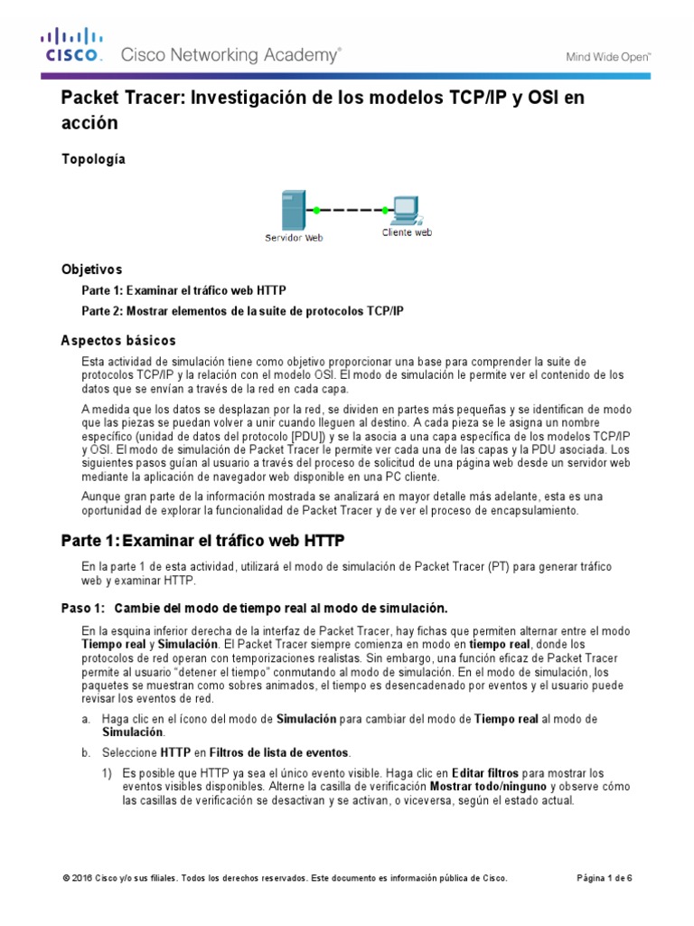 PRACTICA1 Packet Tracer Con Respuestas | Descargar gratis PDF | Modelo osi | Protocolos de internet