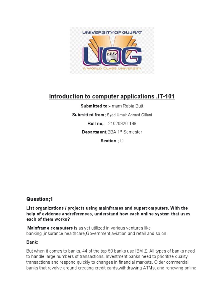 Introduction To Computer Applications, IT-101: Question 1 | PDF ...