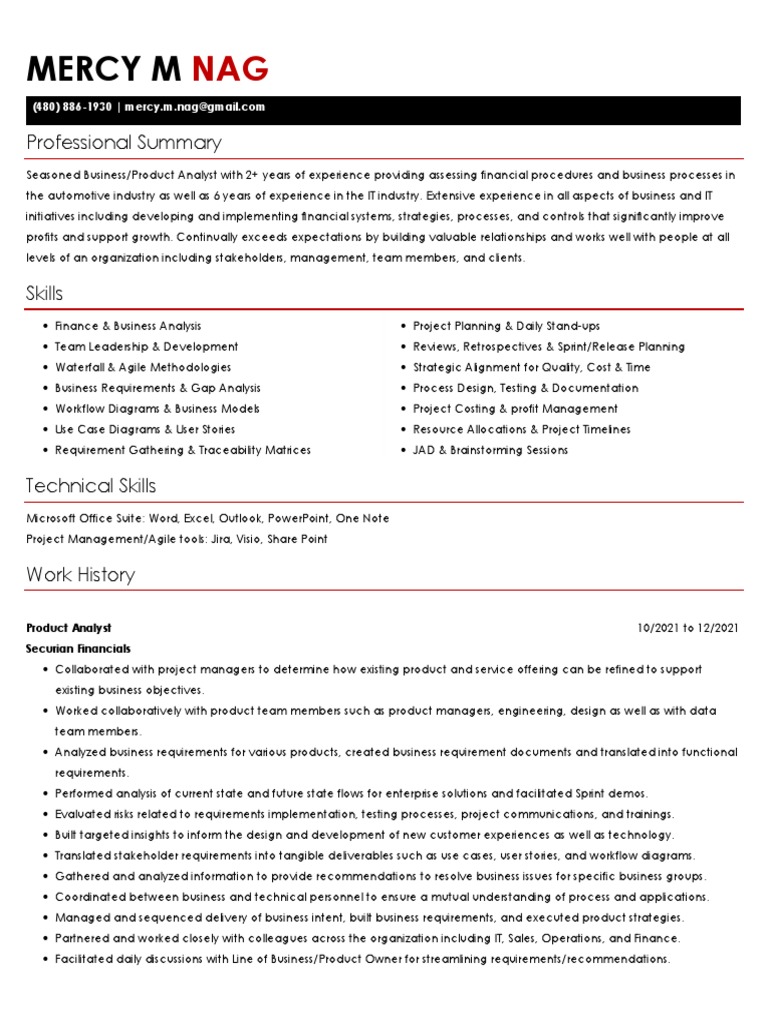 Mercy M Nag Resume - Updated | PDF | Human Resource Management | Use Case