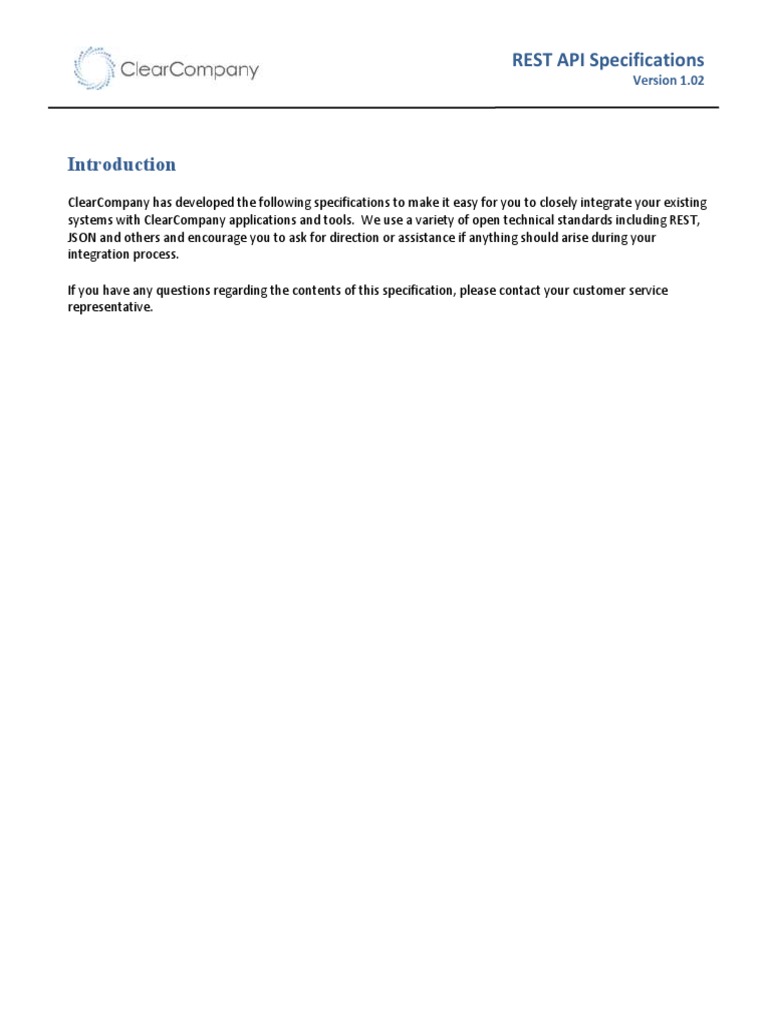 ClearCompany REST API Specifications.v1.02 | PDF | Hypertext Transfer ...