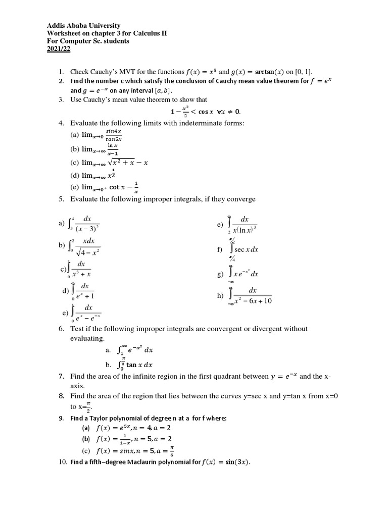 calculus 2 worksheet 3 (1) | PDF | Functions And Mappings ...