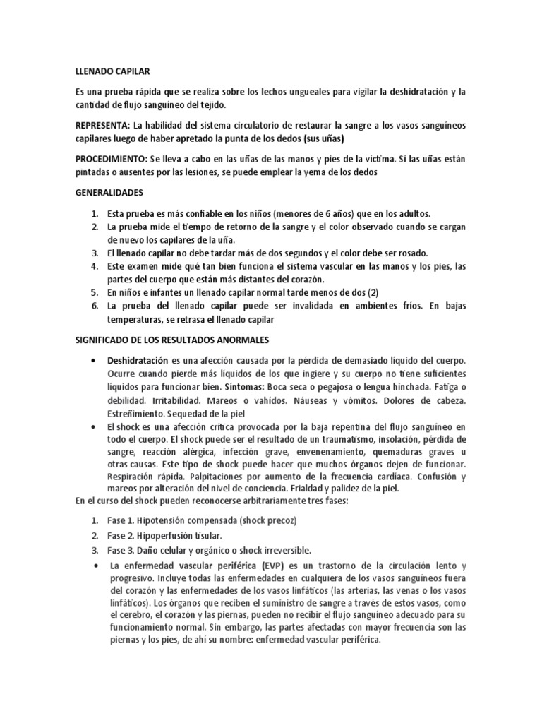 Llenado Capilar | PDF | Capilar | Sistema circulatorio