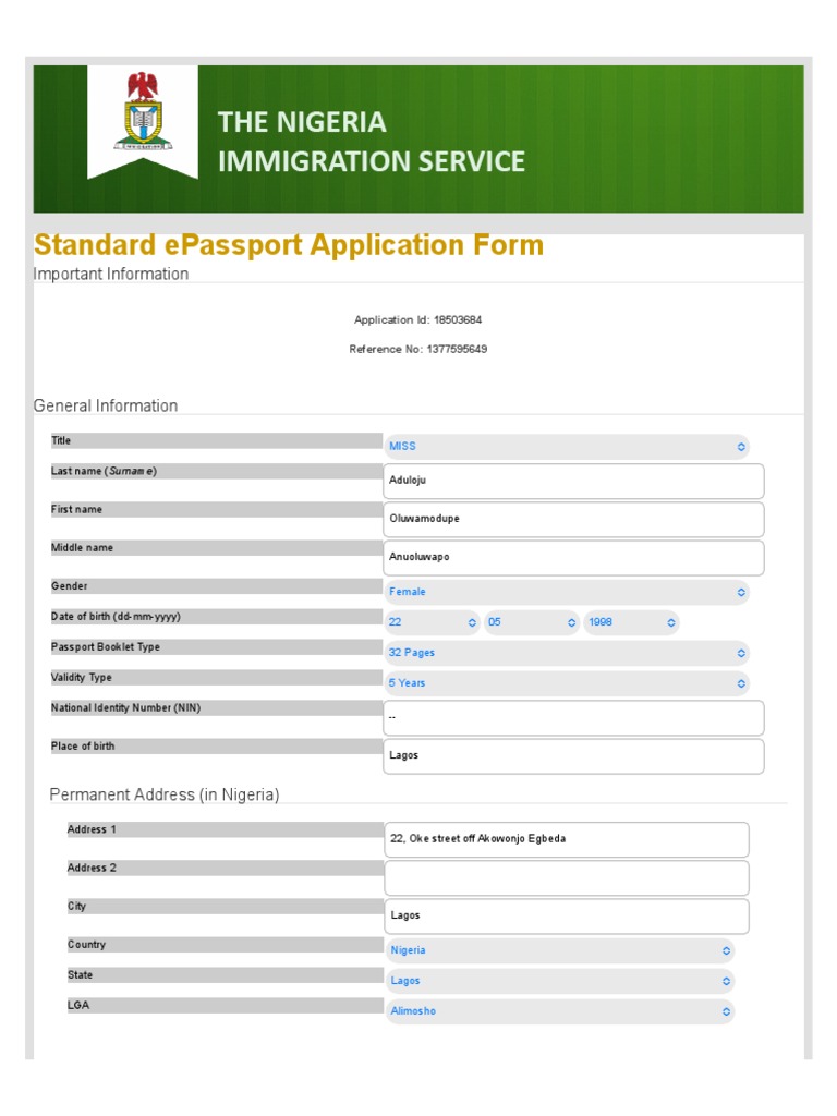Nigeria ePassport Application Form | PDF | National Security ...