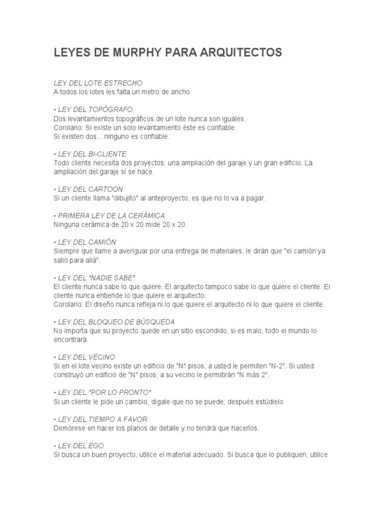 Leyes de Murphy para Arquitectos | PDF | Arquitecto