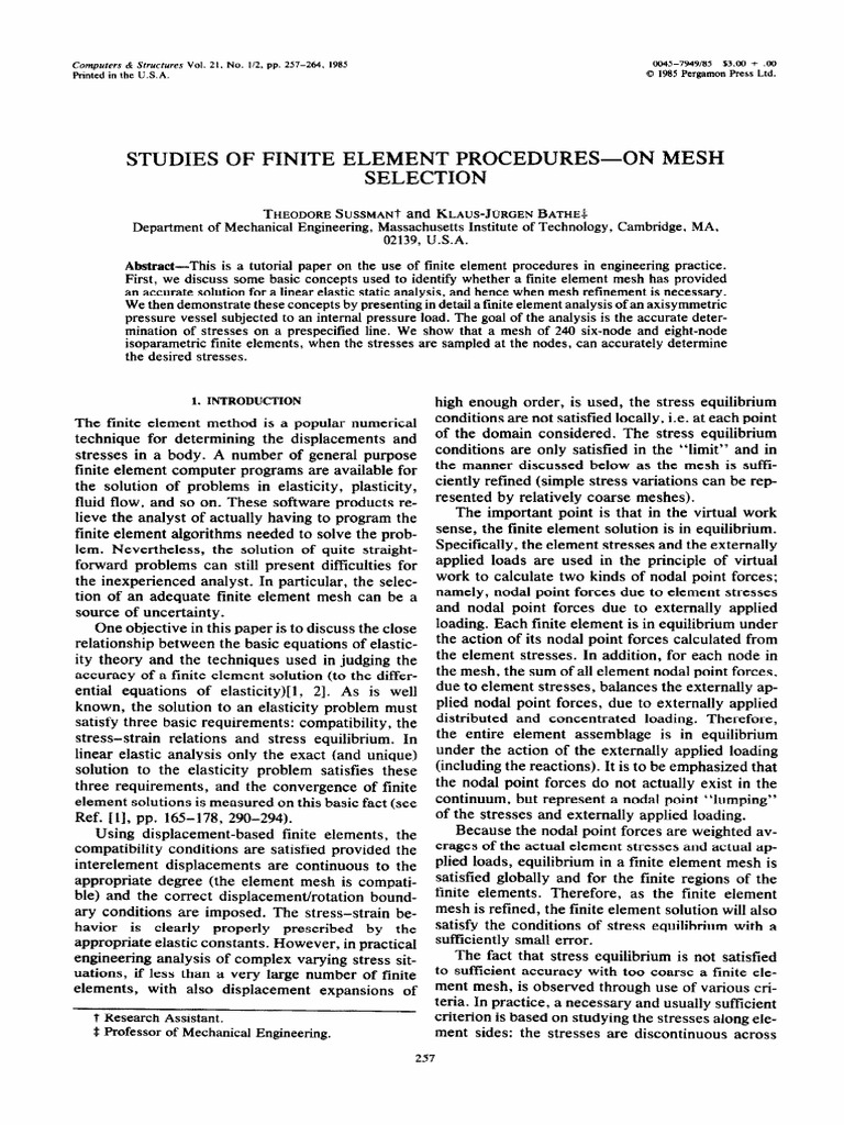 Mesh Selection Bathe 85 | PDF | Finite Element Method | Stress (Mechanics)