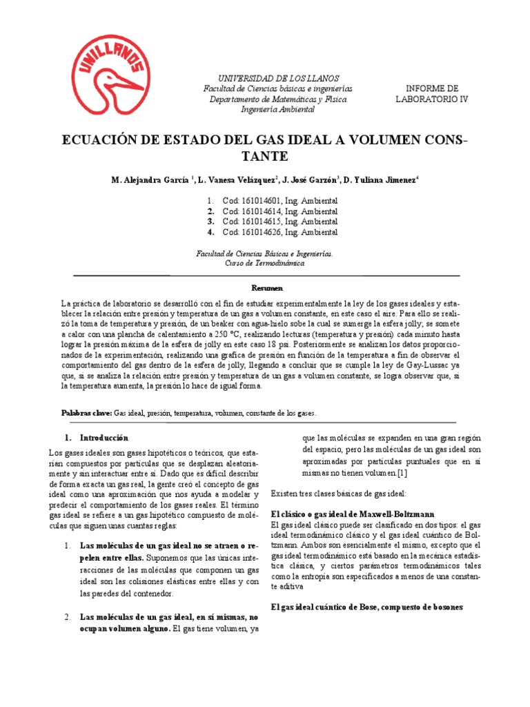 Termodinamica Informe Gases | PDF | Gases | Temperatura