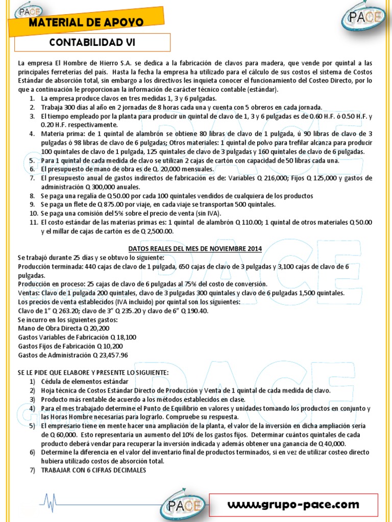 Conta VI, Material de Apoyo Examen Final 2014 | PDF | Presupuesto | Economias