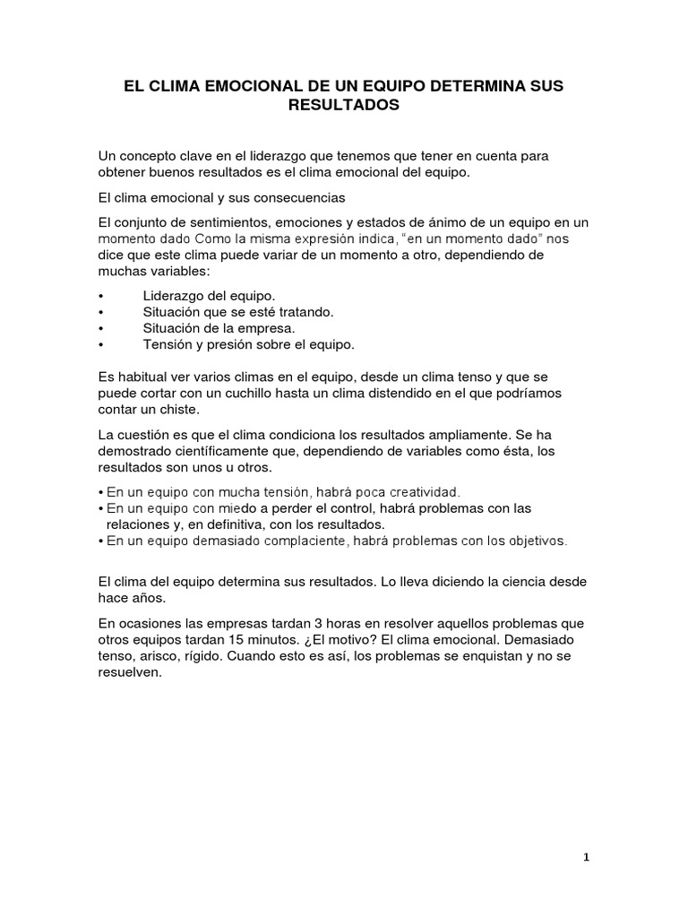 Clima Emocional y Resultados del Equipo | PDF | Las emociones | Clima