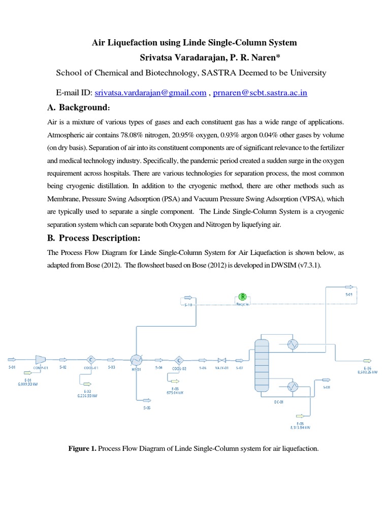 Simulation and Analysis of an Air Liquefaction Process Using the Linde Single-Column System ...