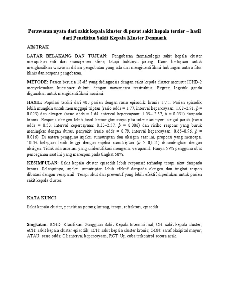 Translasi Real-Life Treatment of Cluster Headache in A Tertiary ... Translasi Real-Life Treatment of Cluster Headache in A Tertiary ...