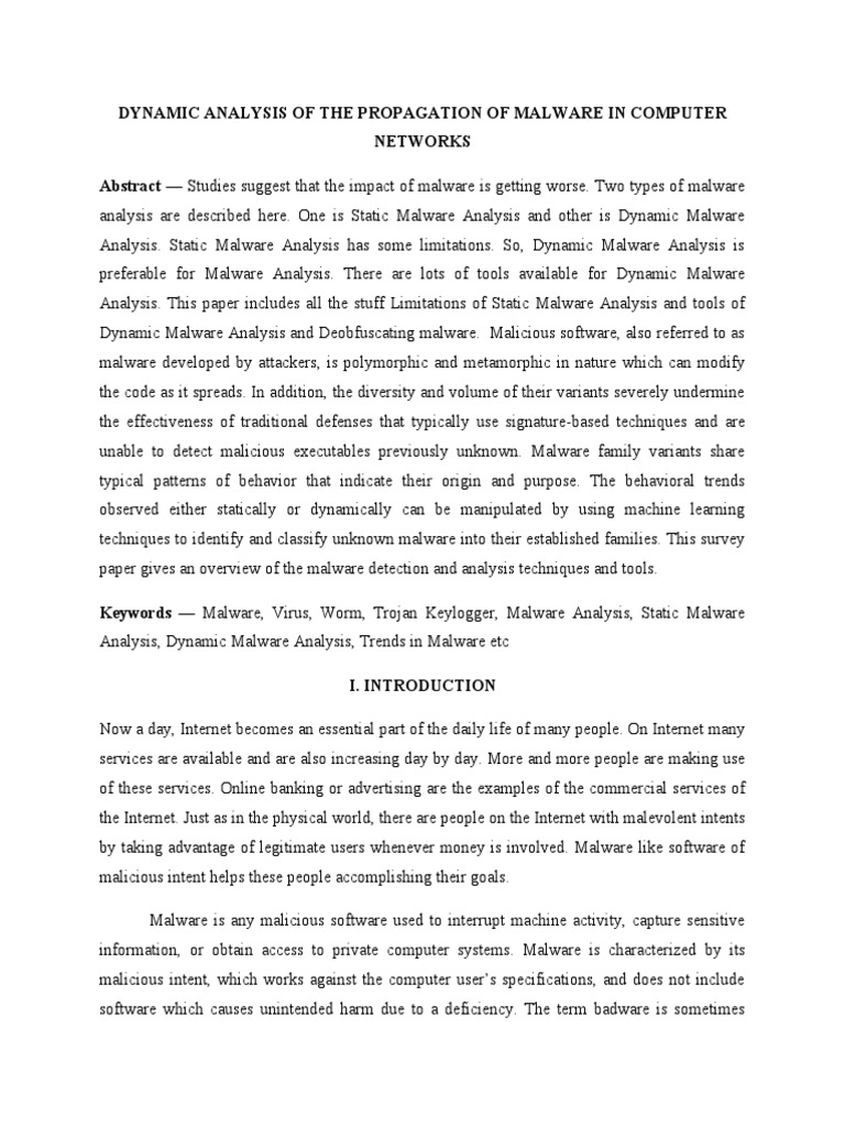 Dynamic Analysis Of The Propagation Of Malware In Computer Networks Pdf Malware Computer Virus