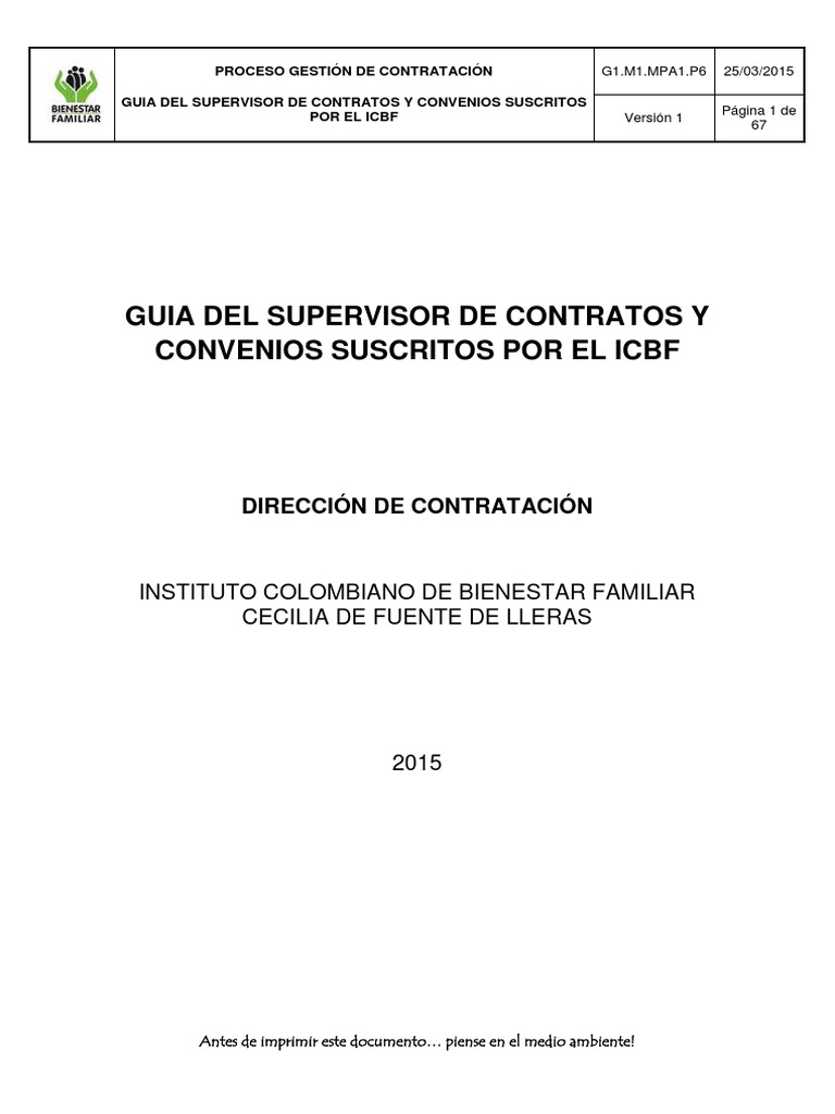 G1.M1.MPA1.P6 Guía Del Supervisor de Contratos y Convenios Suscritos Por El ICBF V1 - Resaltado ...
