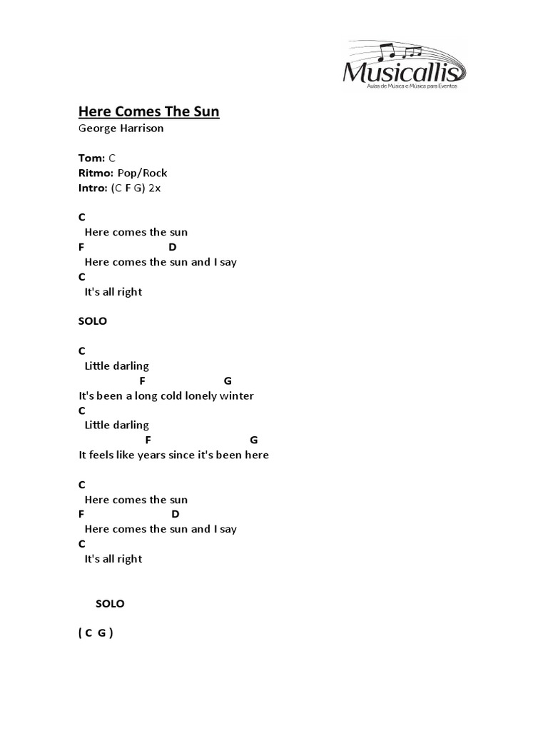 Guitar Chords for "Here Comes The Sun" | PDF