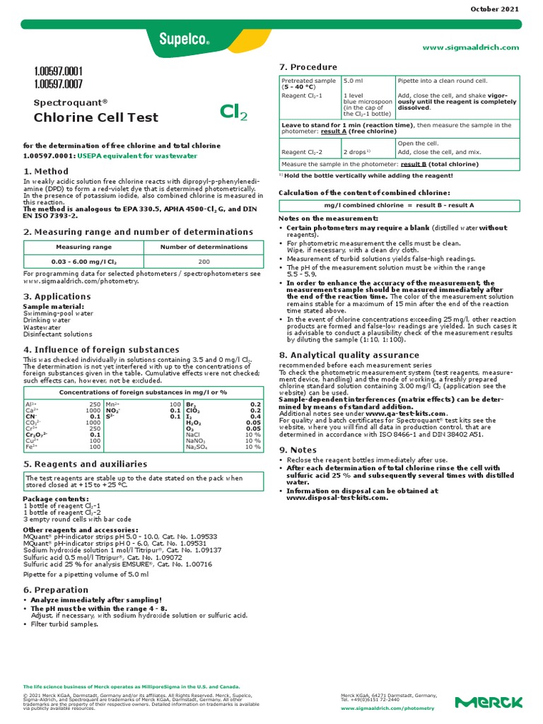 Chlorine Cell Test: Spectroquant | PDF | Chlorine | Ph