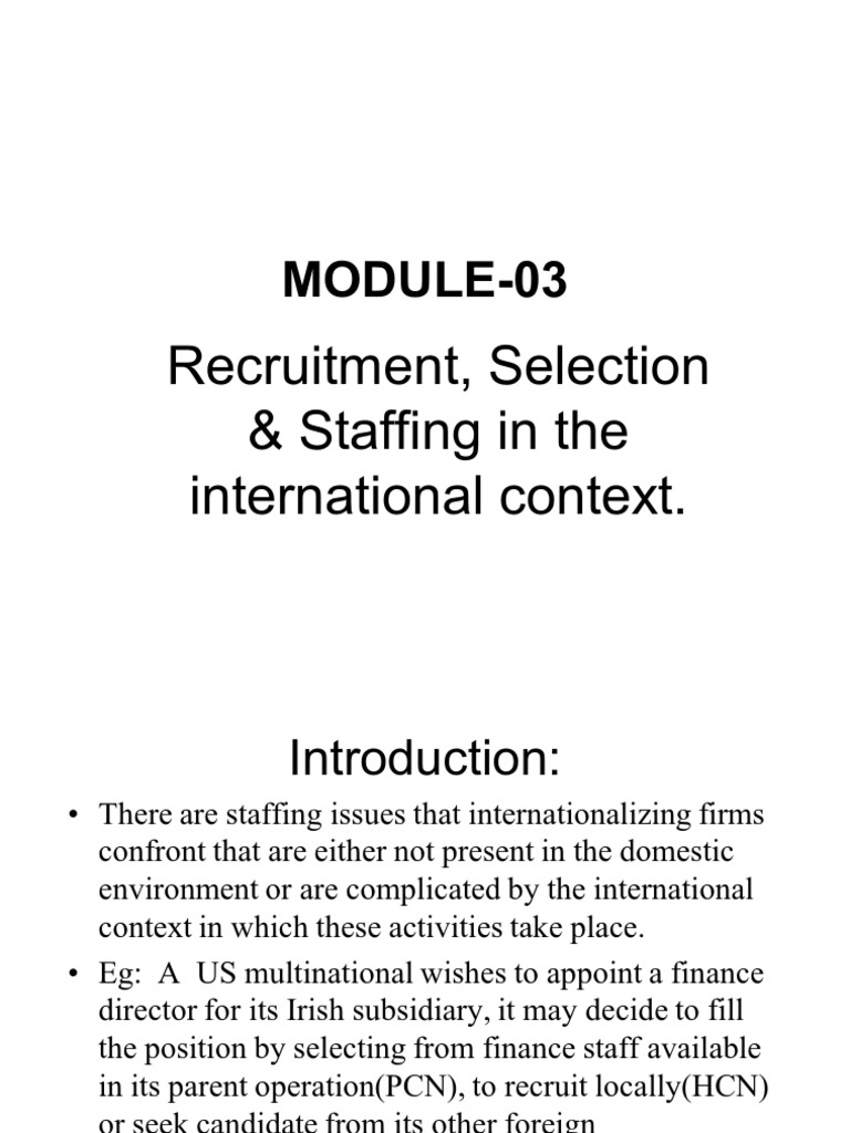 Recruitment, Selection & Staffing in The International Context | PDF ...