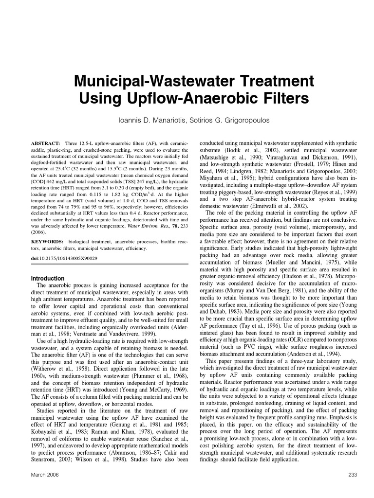 Upflow Anaerobic Filters | PDF | Sewage | Anaerobic Digestion