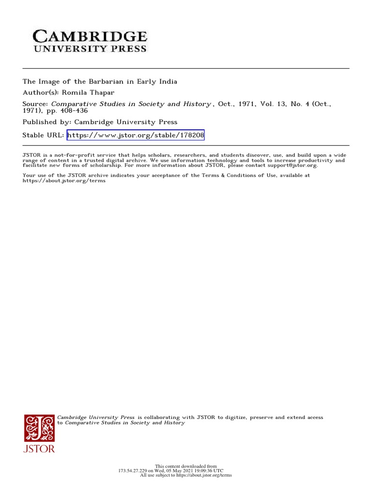 The Image of The Barbarian - Romila Thapar | PDF