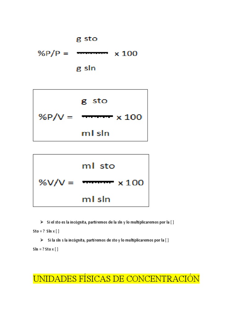 FÓRMULAS UNIDADES FÍSICAS DE CONCENTRACIÓN | PDF