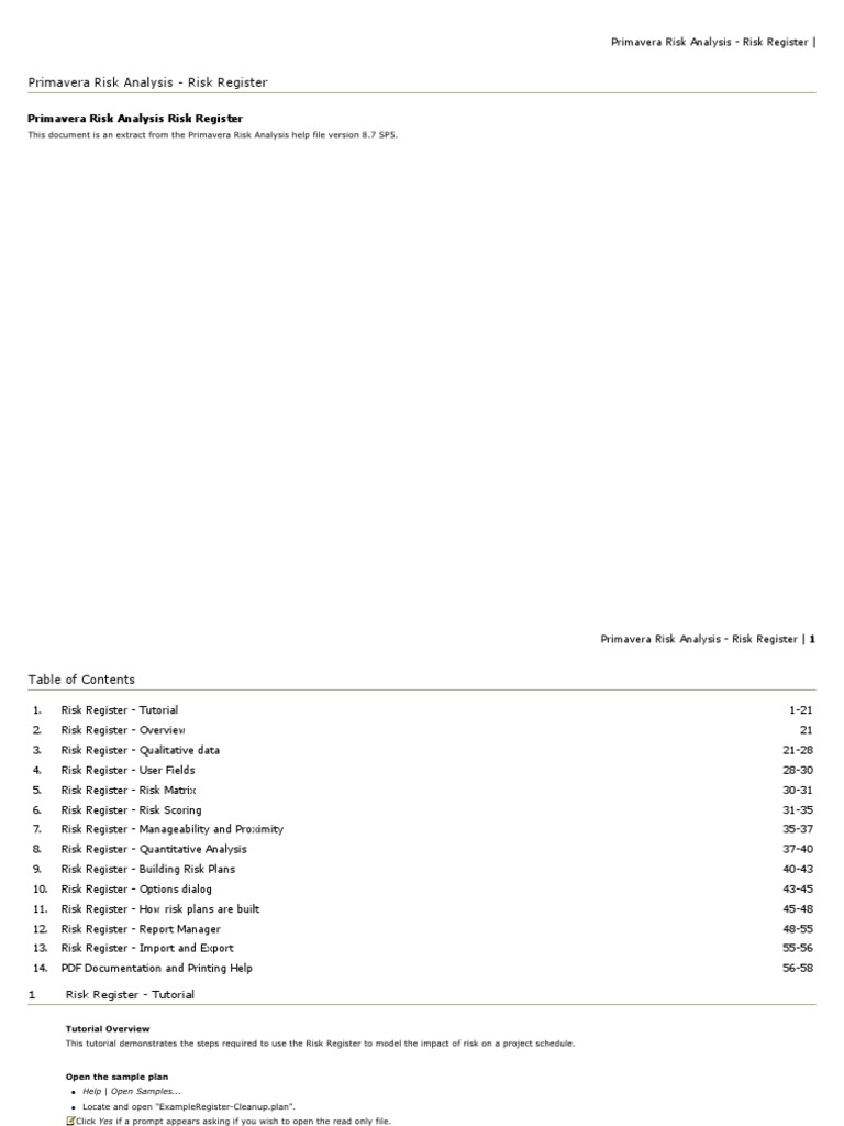 Primavera Risk Analysis Risk Register | PDF | Risk | Risk Management