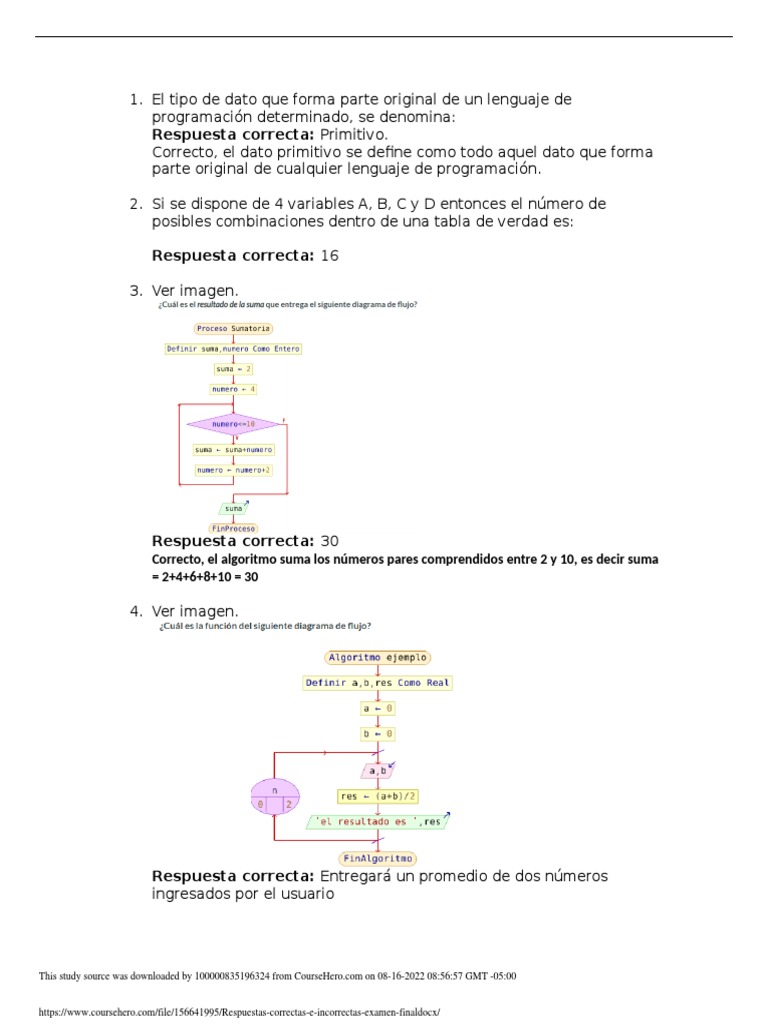 Respuestas Correctas e Incorrectas Examen Final | PDF | Algoritmos | Programa de computadora
