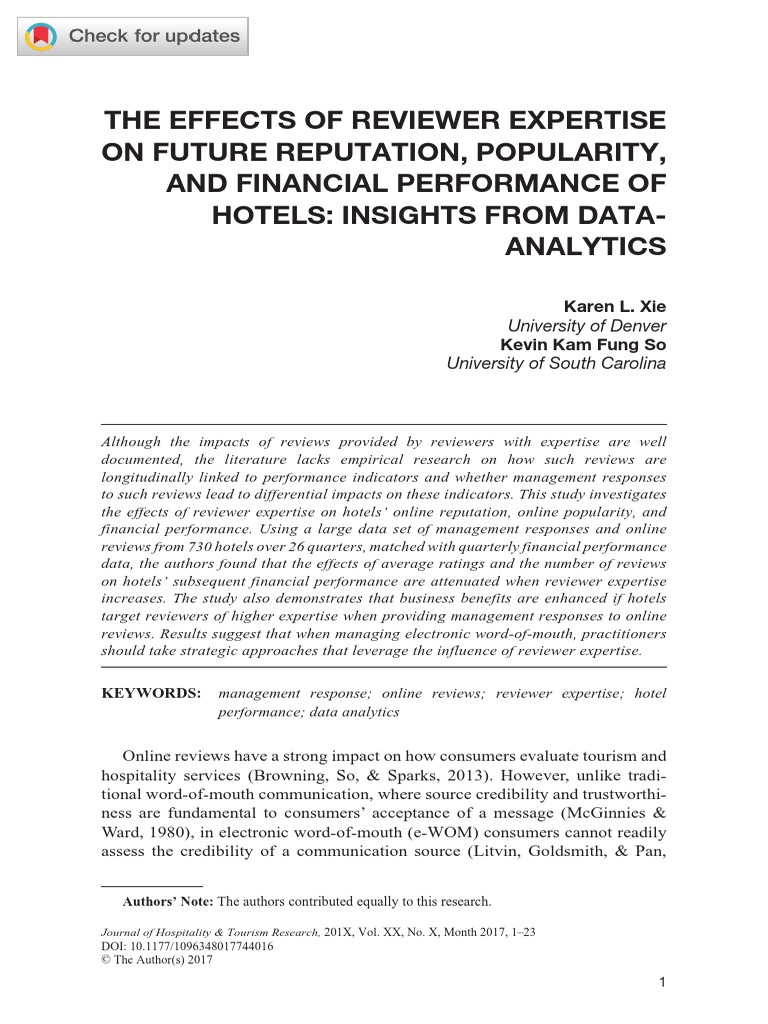 Review and Hotel Performance | PDF | Credibility | Reputation