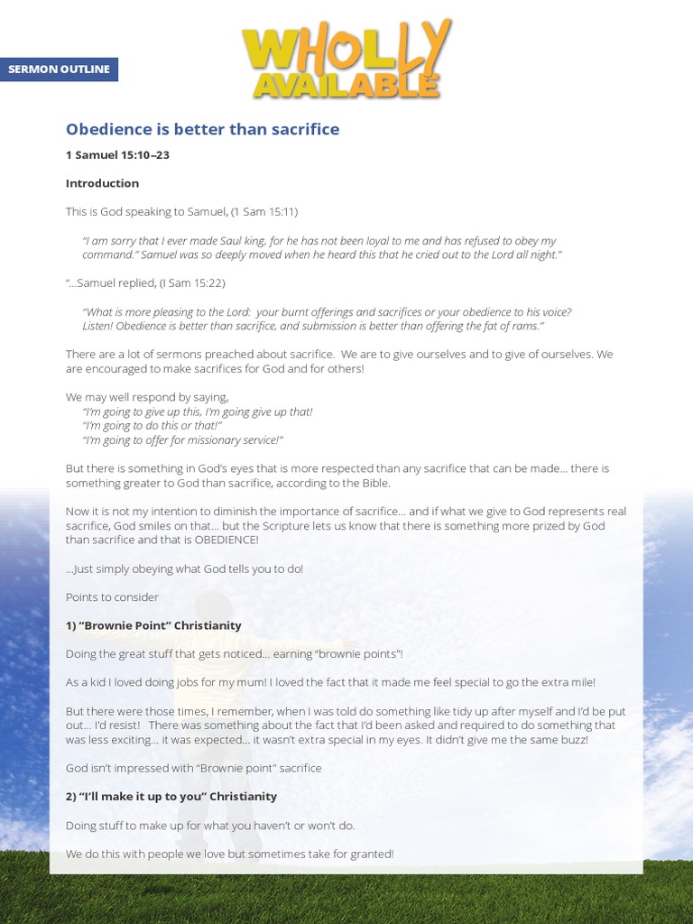 Obedience Over Sacrifice: A Sermon Outline | PDF | Saul | Samuel