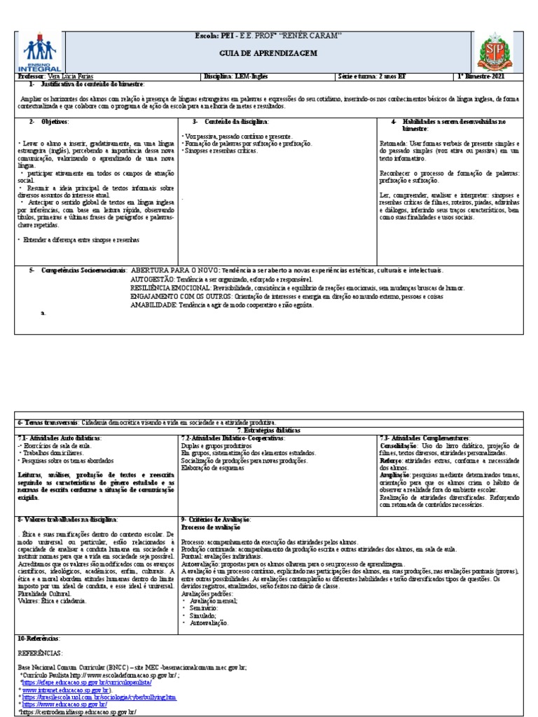 Guia de Aprendizagem 2 Anos 2021 (Ga) | PDF | Aprendizado | Comunicação