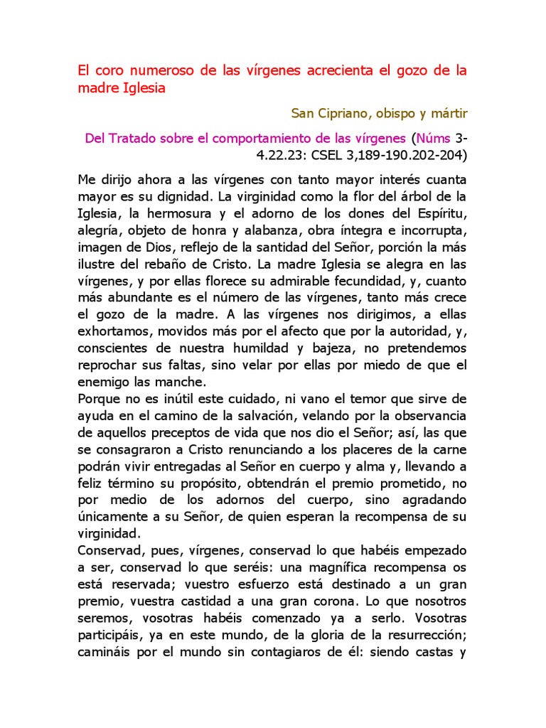 San Cipriano. El Coro Numeroso de Las Vírgenes Acrecienta El Gozo de La ...