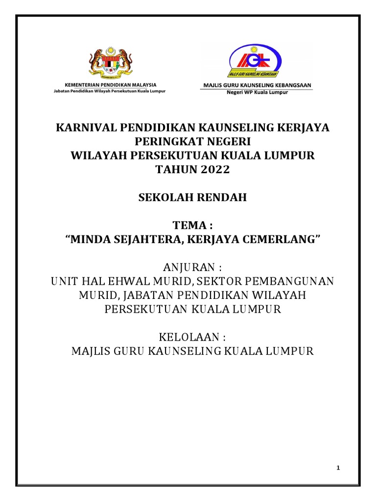 Garis Panduan Karnival Pendidikan Kaunseling Kerjaya Sekolah Rendah 25.07.2022 | PDF