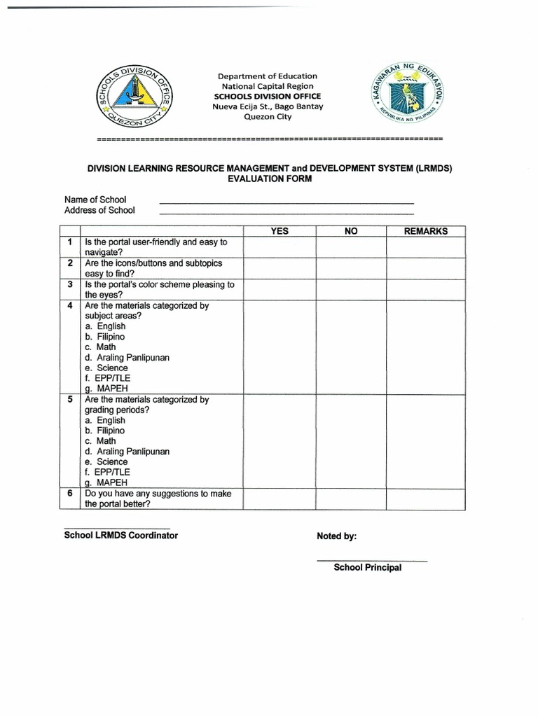 Division LRMDS Evaluation Form | PDF