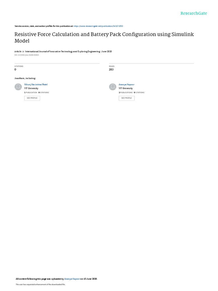 Resistive Force Calculation and Battery Pack Configuration Using ...