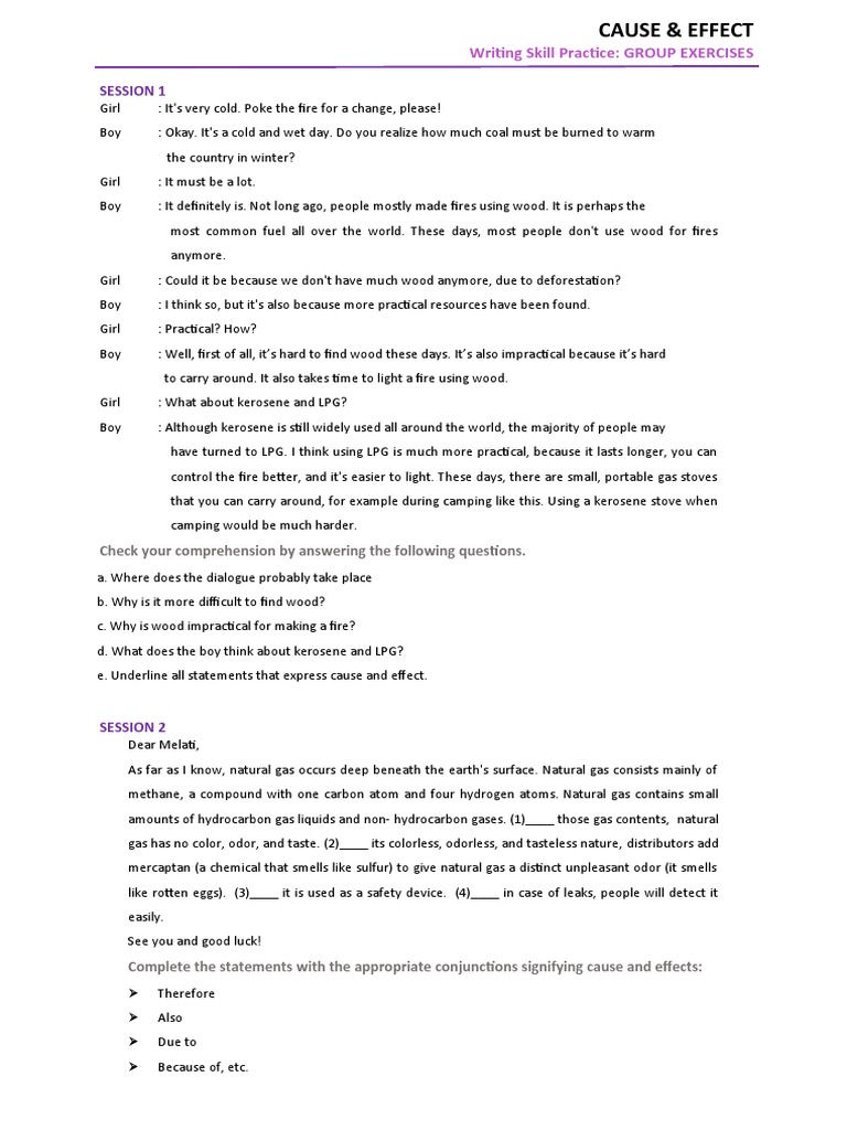 Cause and Effect Writing Exercises | PDF | Natural Gas | Odor