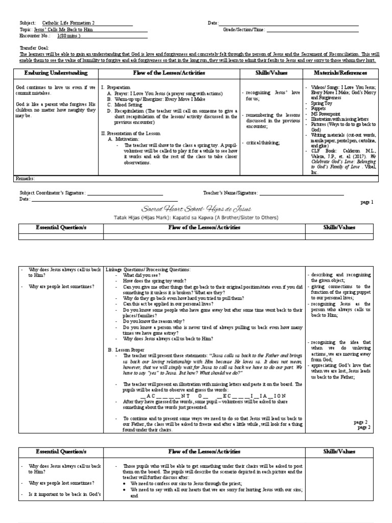 Sample CLF Lesson Plan | PDF | Lord's Prayer | Forgiveness