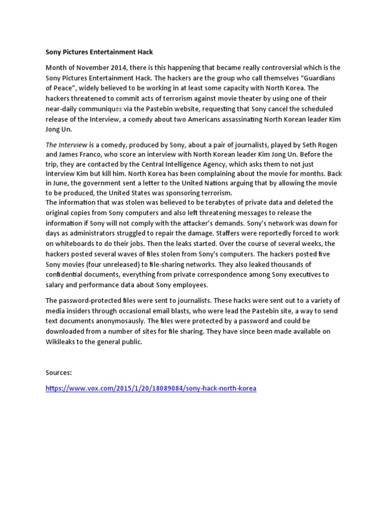 Sony Pictures Entertainment Hack | PDF