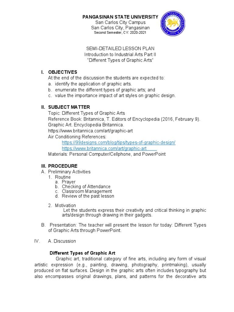 33 Graphic Arts Ranna Shanrae R. de Leon BTLEd 1A (1) Lesson Plan | PDF | Graphic Design ...