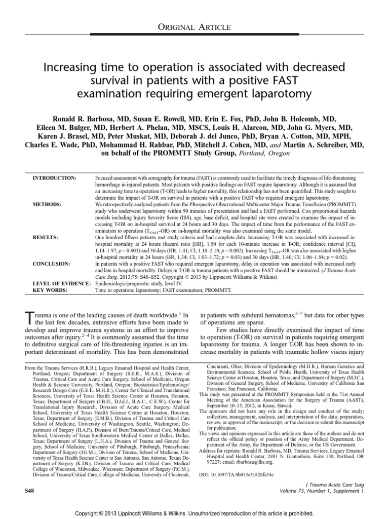 Increasing Time To Operation Is Associated With Decreased Survival in ...