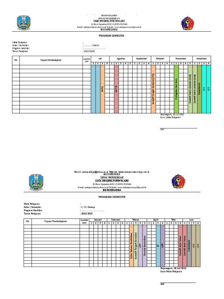 Program Semester SMK Negeri Purwosari 2022/2023 | PDF