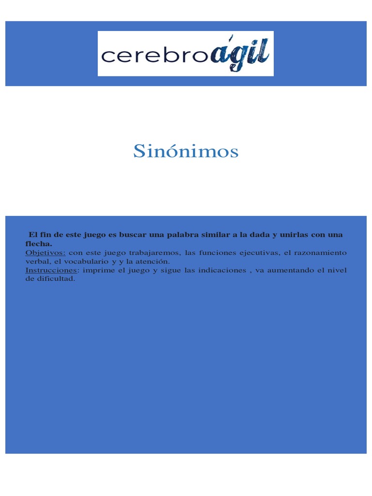 Juego de Sinónimos para Mejorar Vocabulario | PDF