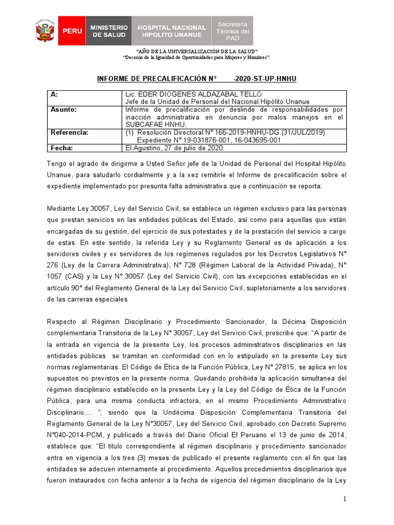 Modelo de Pre Calificacion Deslinde de Responsabilidades Por Inaccion en Denuncia Por Malos ...