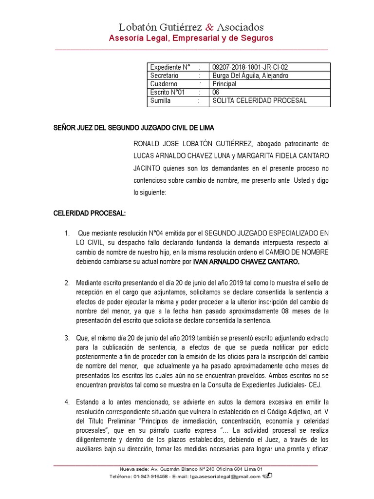 Solicitud de Celeridad Procesal | PDF | Sentencia (ley) | Justicia