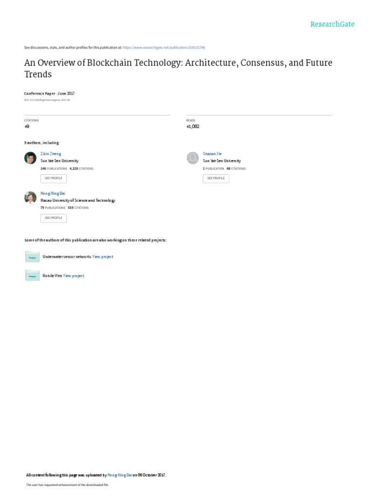 An Overview of Blockchain Technology: Architecture, Consensus, and Future Trends | PDF ...