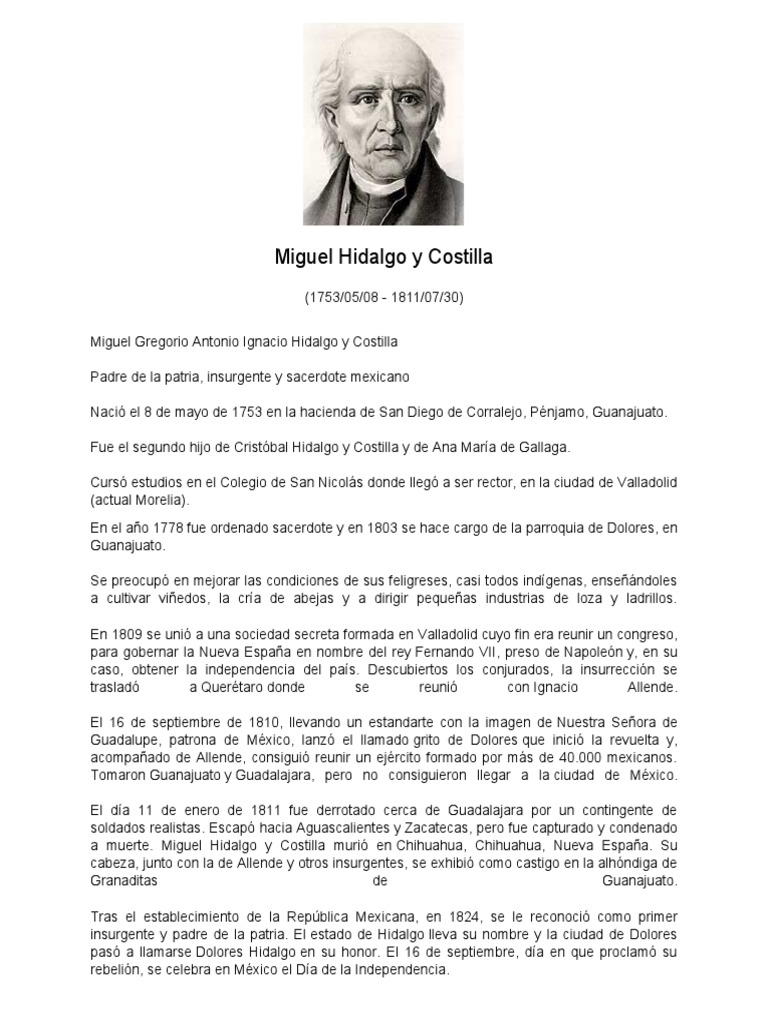 Biografia Miguel Hidalgo y Costilla | PDF