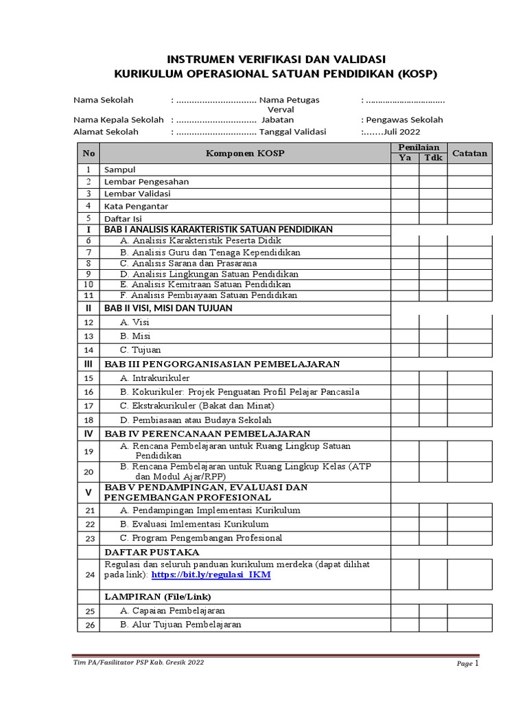 Instrumen Verval KOSP - 2022 Dok | PDF | Karier & Perkembangan | Seni